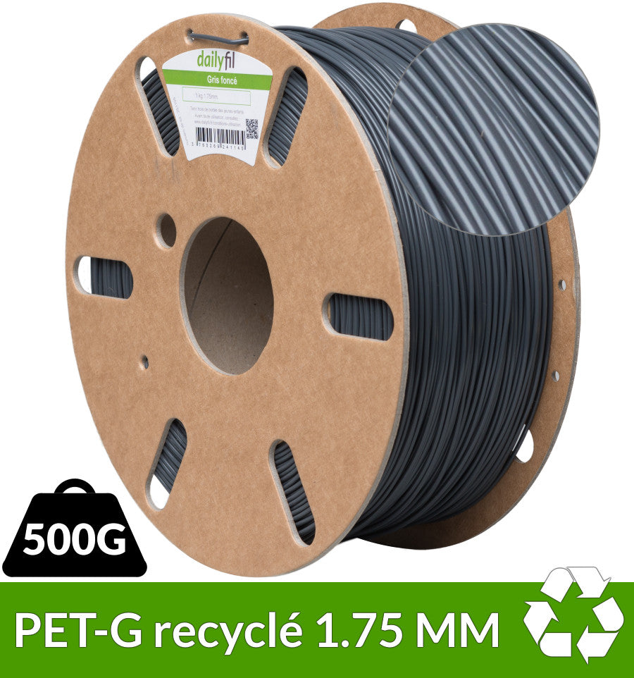 Fil PET-G 1.75 mm recyclé gris - 500g dailyfil — Filimprimante3D